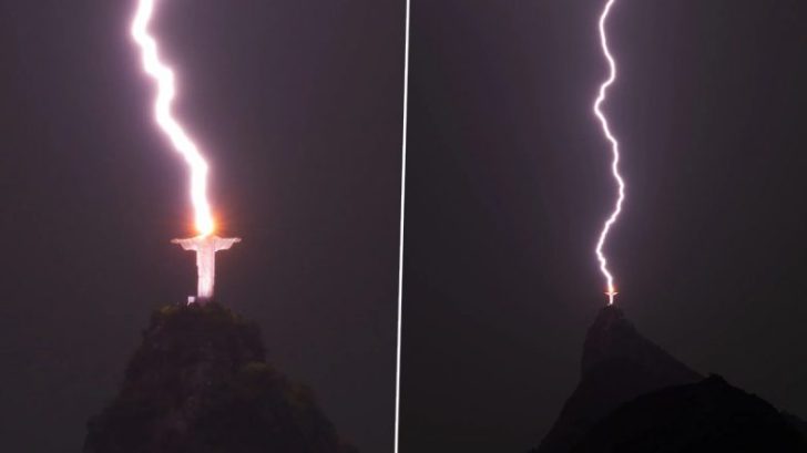 Lightning Strikes Christ the Redeemer Statue in Brazil's Rio de Janeiro ...