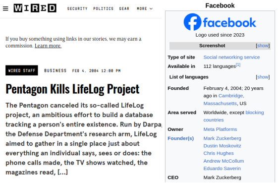 February 4th 2004: Pentagon Kills 'LifeLog' Social Media Project ...